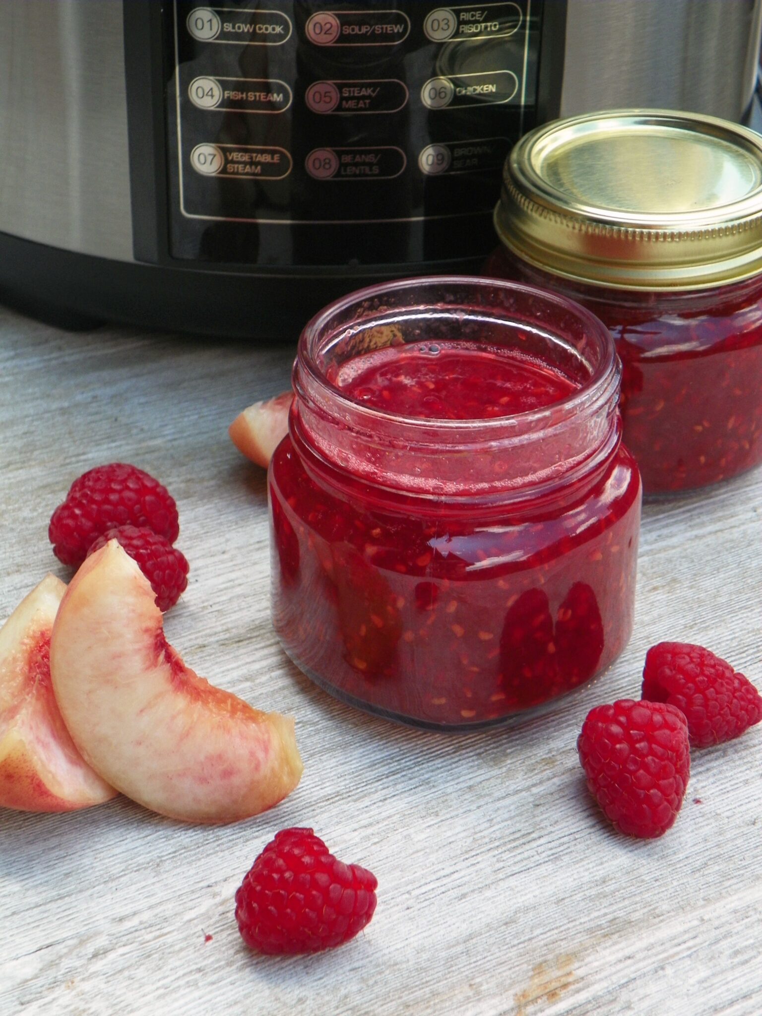 Instant Pot Raspberry Peach Jam - Sparkles to Sprinkles