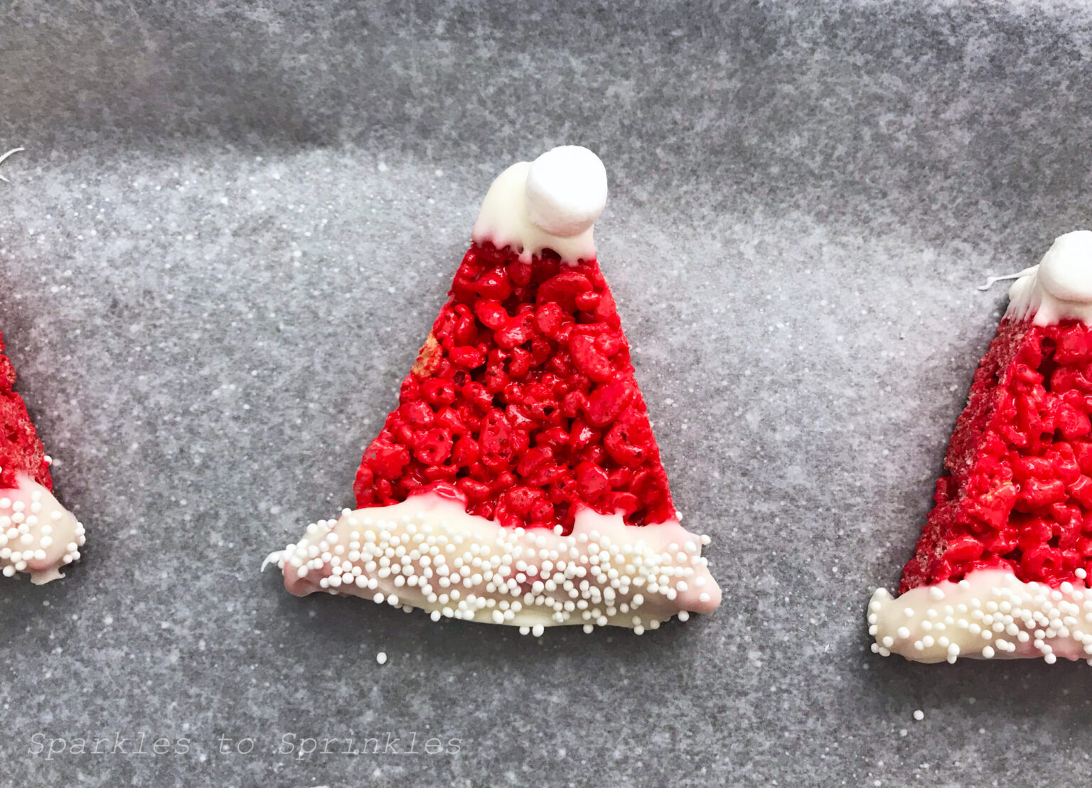 Santa Hats Rice Krispie Treats - Sparkles to Sprinkles