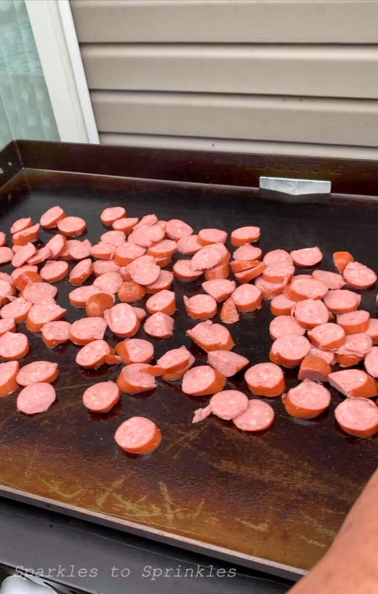 Blackstone Grilled Kielbasa, Tortellini, & Spinach Casserole - Sparkles to Sprinkles