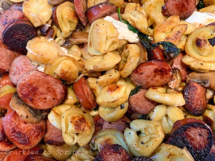 Blackstone Grilled Kielbasa, Tortellini, & Spinach Casserole - Sparkles to Sprinkles