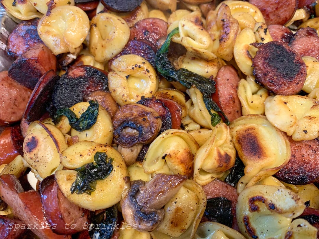 Blackstone Grilled Kielbasa, Tortellini, & Spinach Casserole - Sparkles to Sprinkles