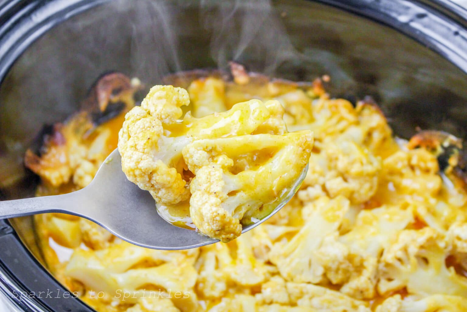 Slow Cooker Cheesy Cauliflower - Sparkles to Sprinkles