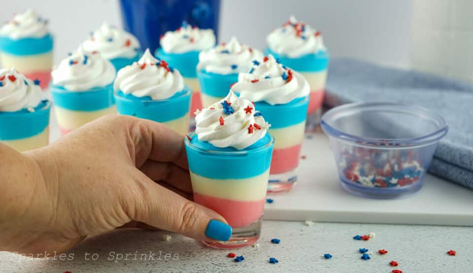 Red White and Boozy Patriotic Pudding Shots - Sparkles to Sprinkles