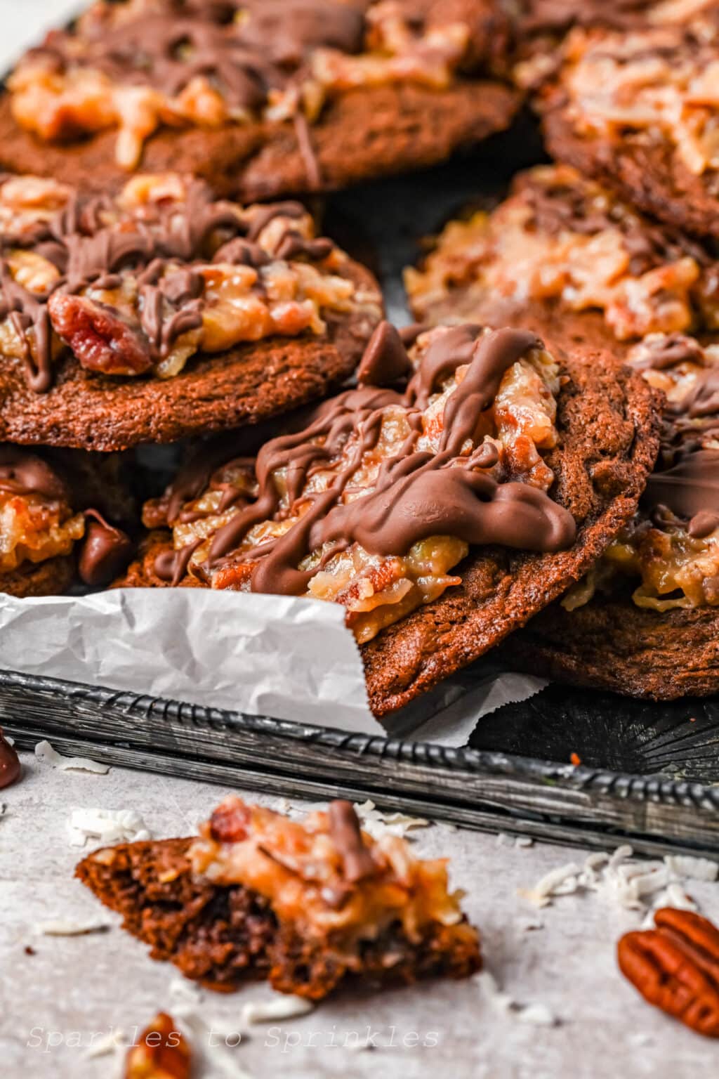 German Chocolate Cake Crumbl Cookie - Sparkles to Sprinkles
